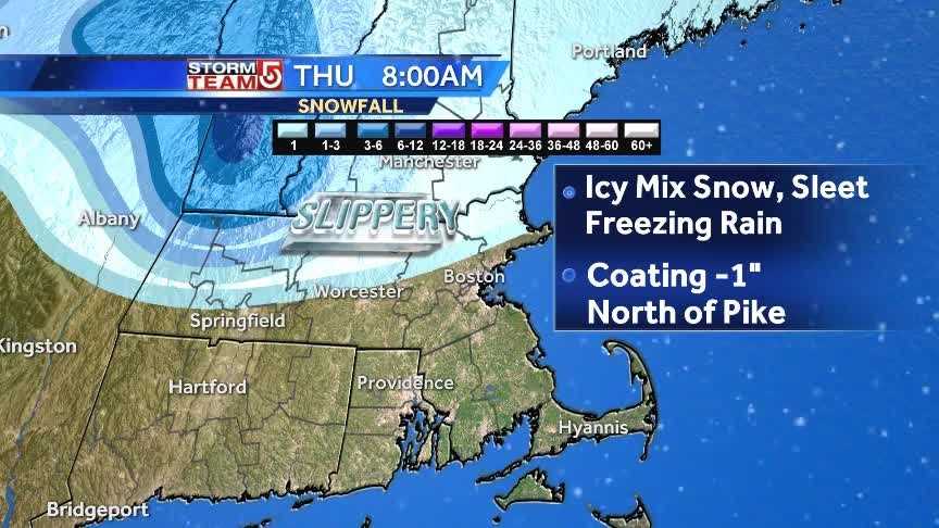 Wintry mix possible north, cloudy and cool Thursday