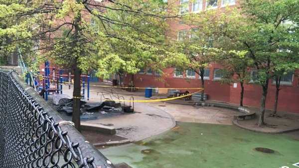 Who intentionally set this school playground on fire?