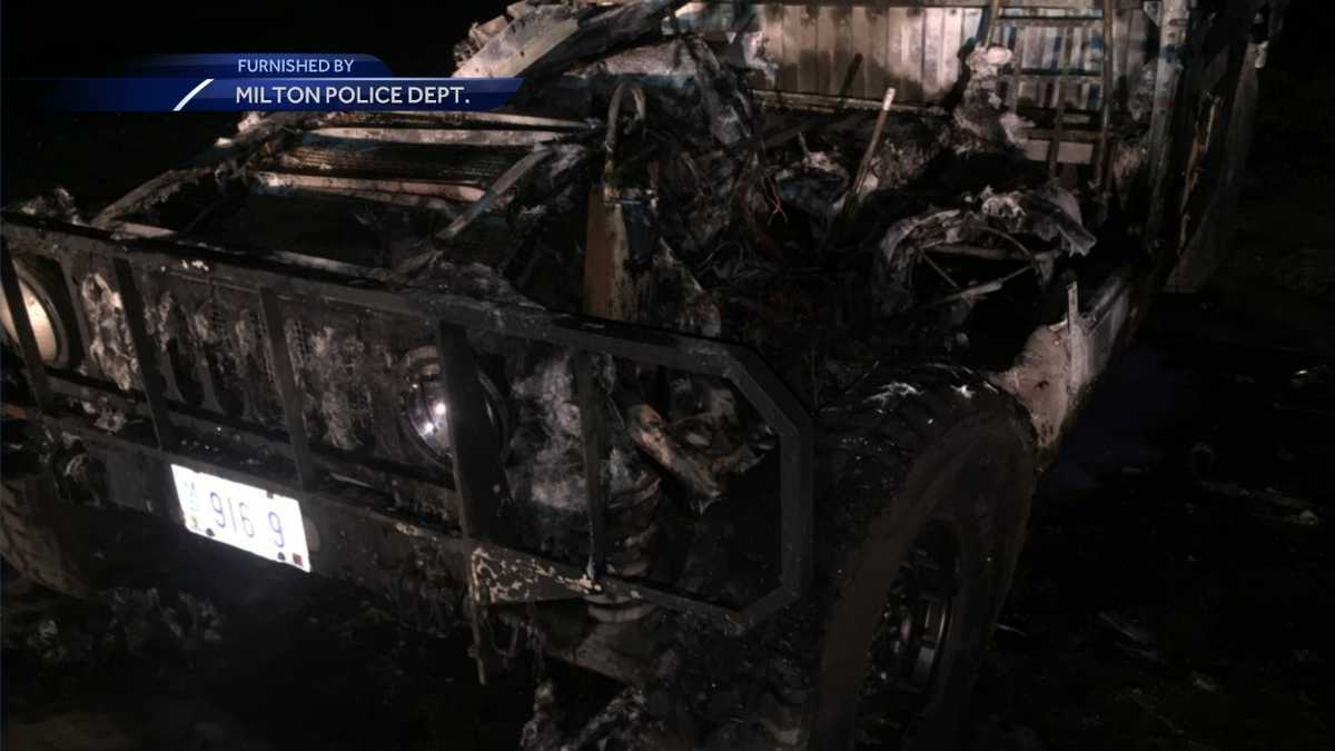 State fire marshal investigating blaze that destroyed Milton police Humvee