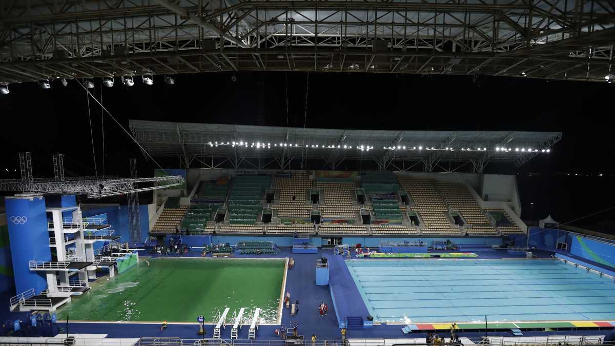 Not again! Olympic water polo pool color turns green