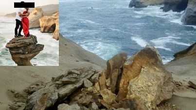 Video shows group pushing iconic rock formation until it collapses
