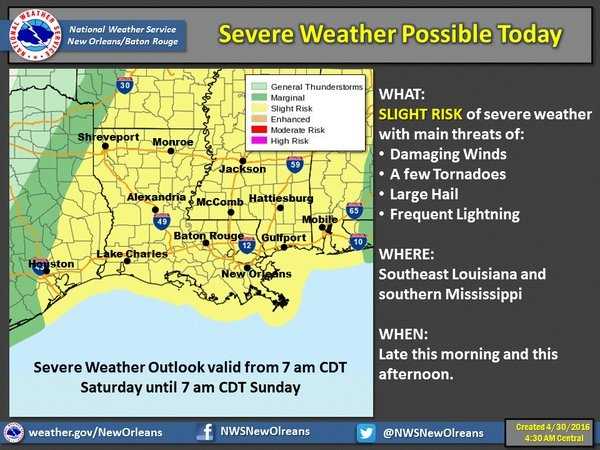 Severe thunderstorm watch issued for southeast Louisiana, southern Mississippi