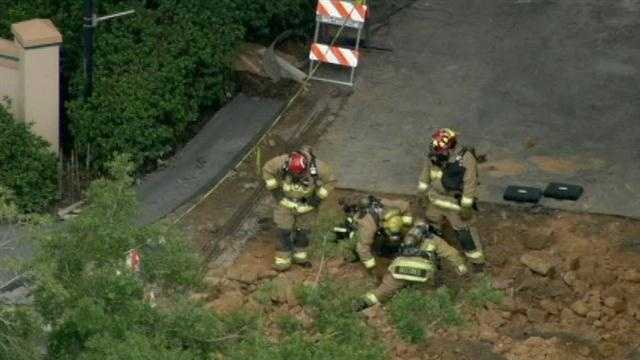 Photos: Crews work to fix broken gas line