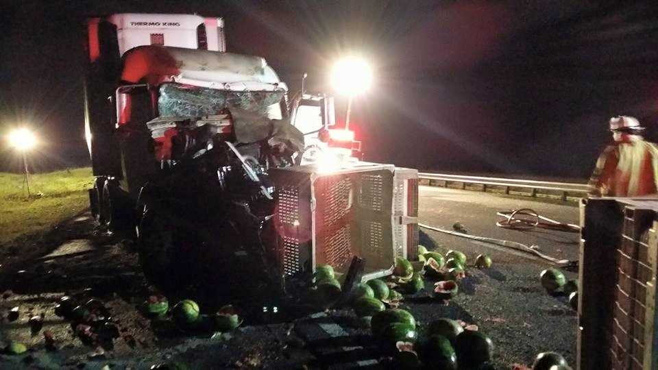 Semi crash spills watermelons on I-95