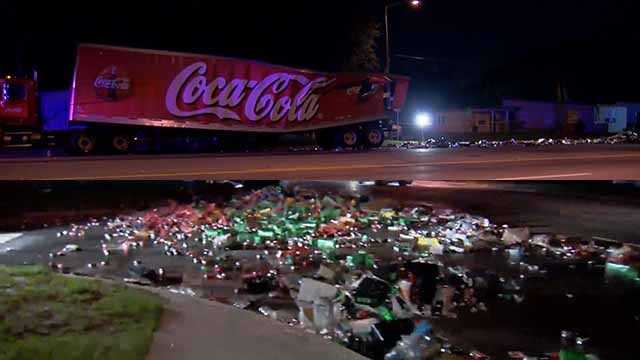 Coca-Cola truck crashes into pole, spills soda on Pine Hills Road