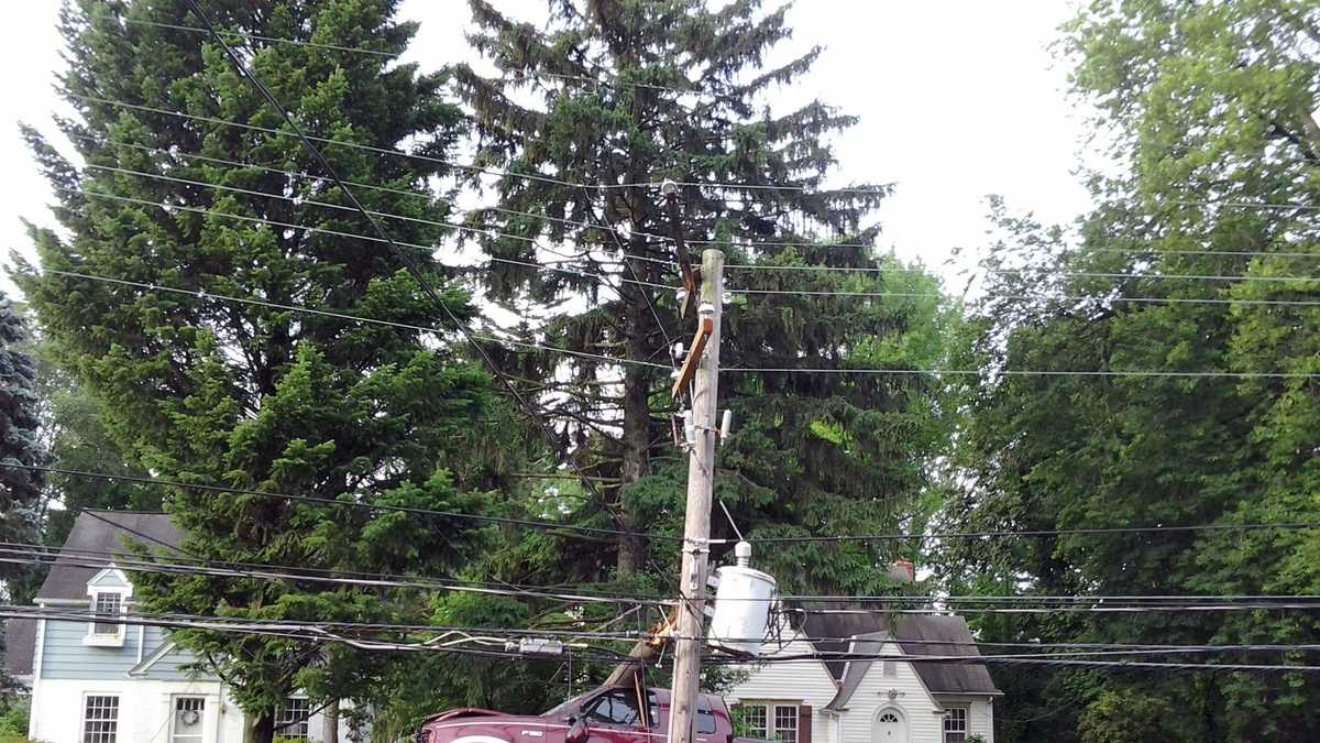 Pickup truck hits utility pole