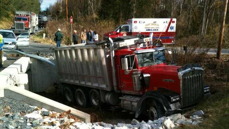 Truck goes down embankment in York County