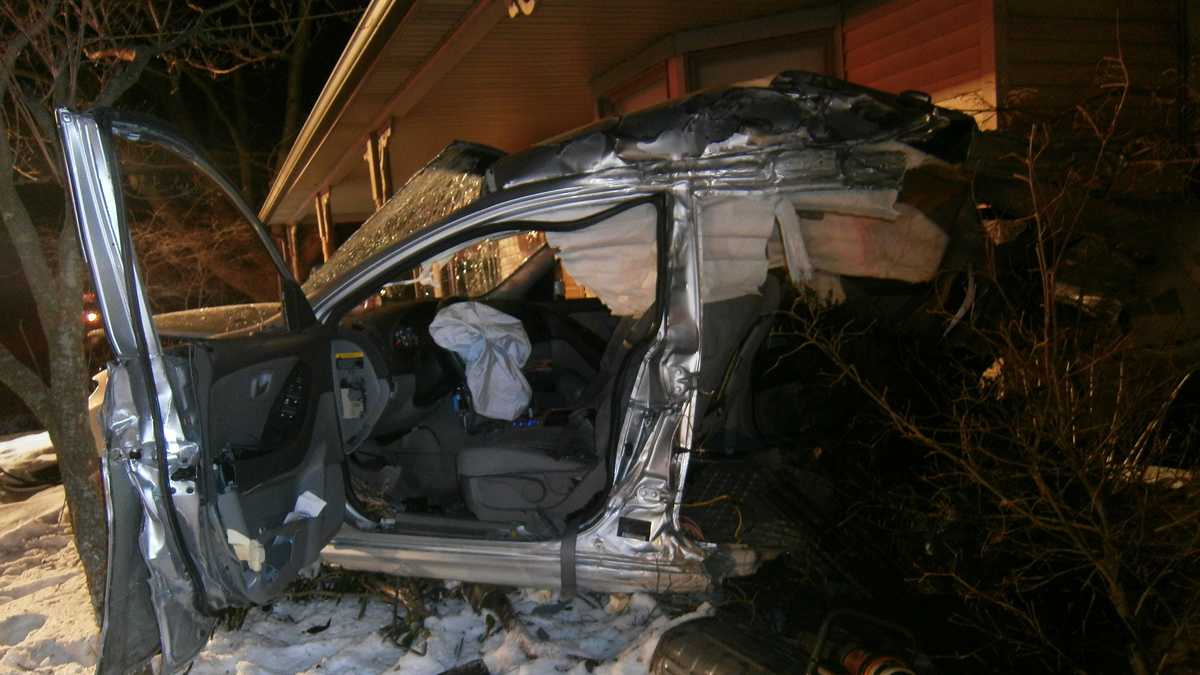 Crash splits car in half