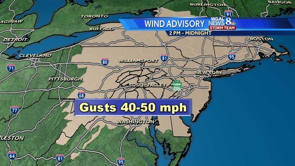 WIND ADVISORY: Wind gusts of up to 50 mph possible for much of Pennsylvania