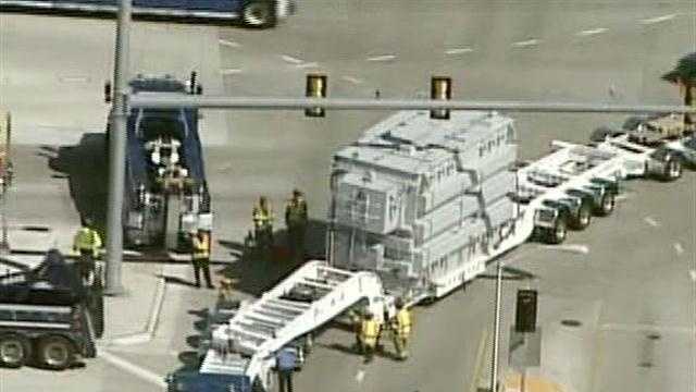 Massive transformer stuck in intersection