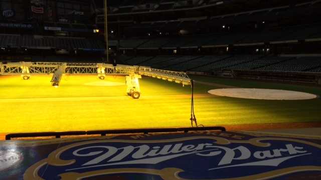 Grow lights illuminate Miller Park