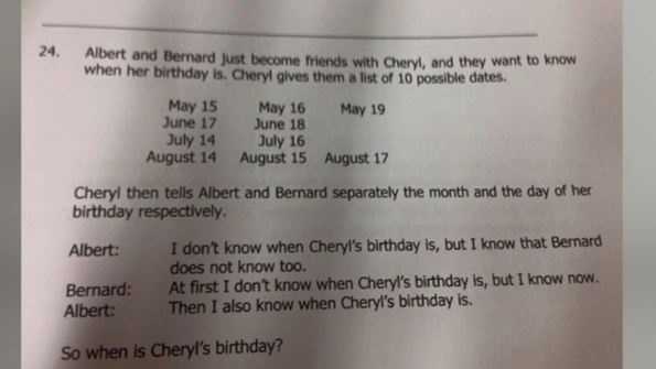 Math riddle about Cheryl's birthday stumps the Internet