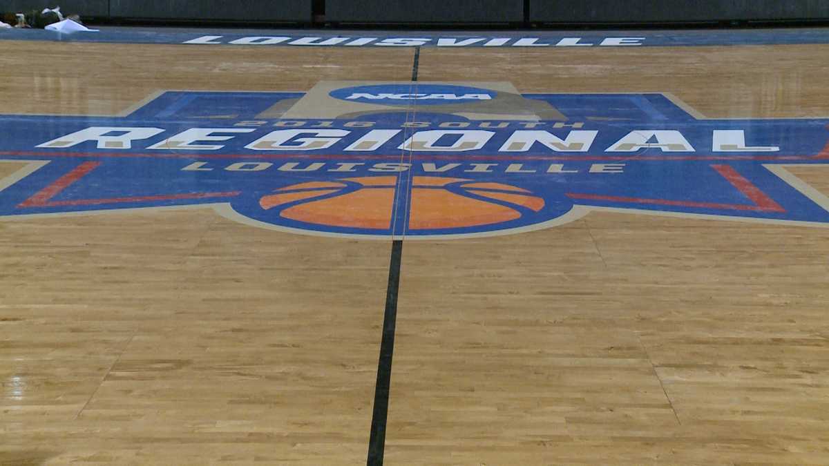 NCAA floor installed at KFC Yum! Center ahead of regional games
