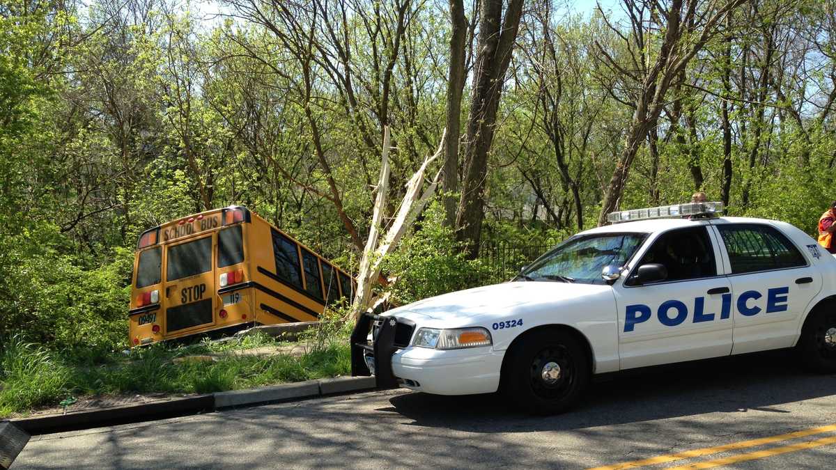 Driver uninjured after school bus hits car, leaves road