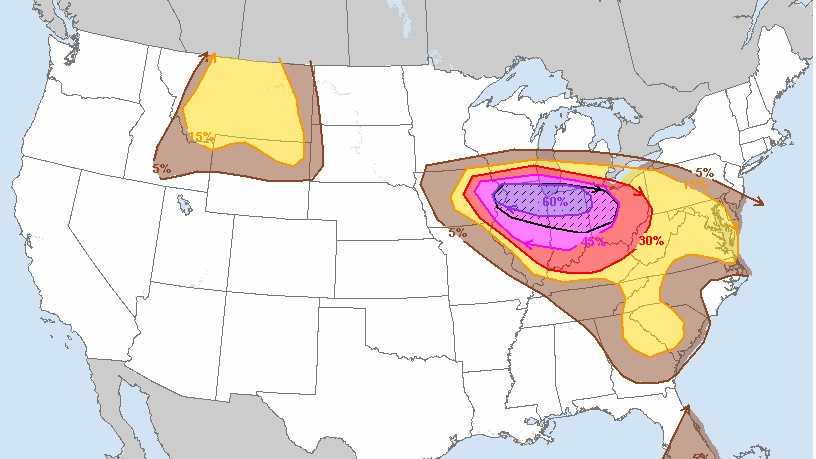 Maps: Latest Storm Prediction Center forecast