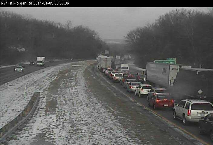 Photos: Megabus catches fire on I-74