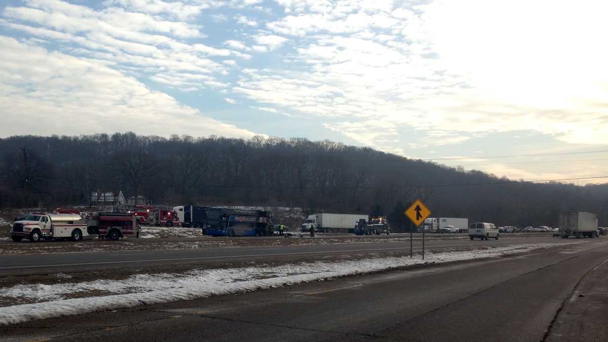 Photos: Megabus catches fire on I-74