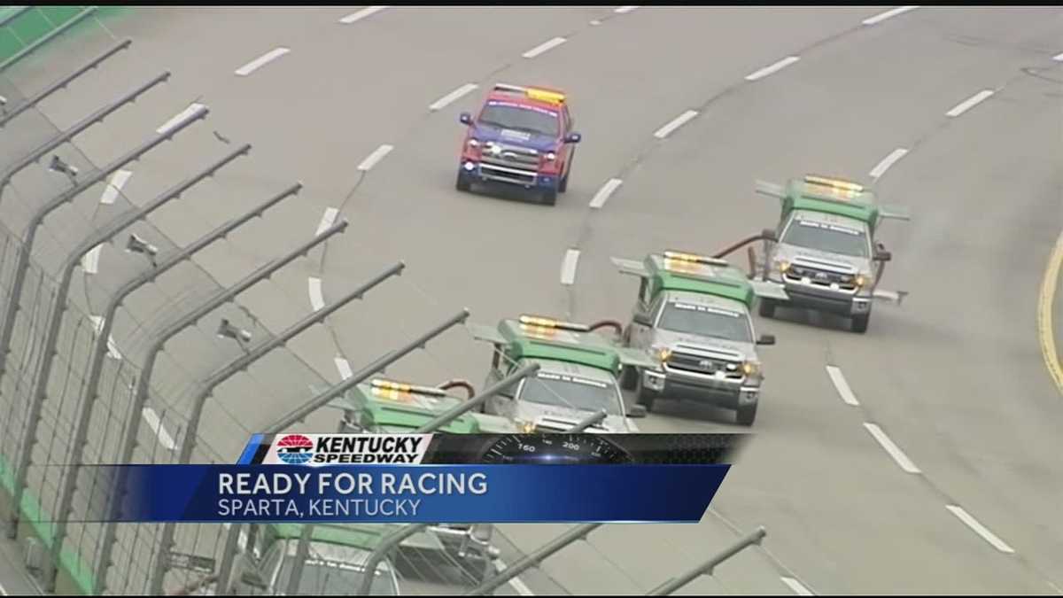 Crews prepare the Kentucky Speedway track for weekend's races