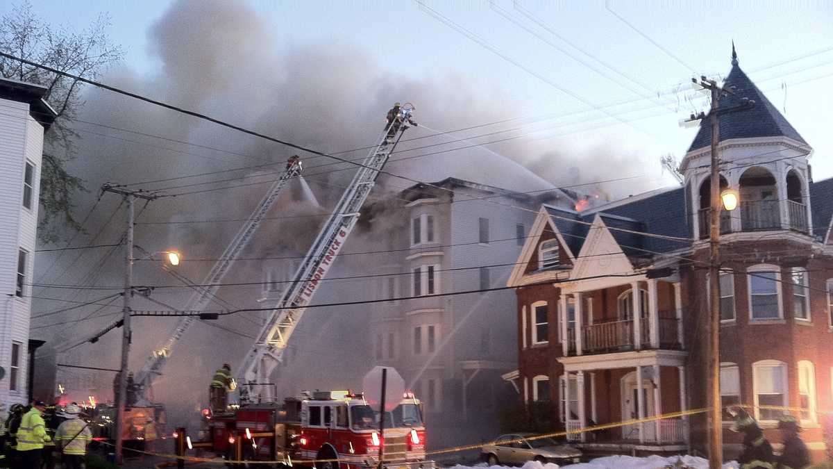 Photos: Lewiston firefighters battle three-alarm blaze