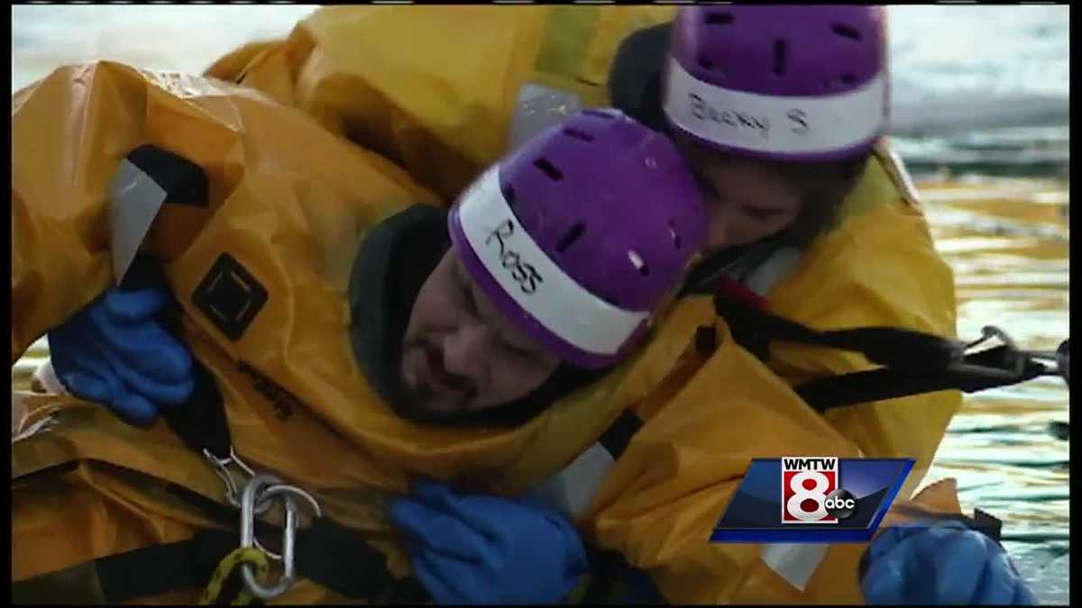 Emergency responders practice ice rescue techniques