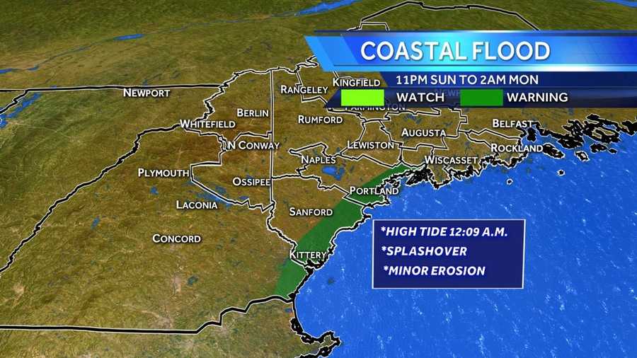 Coastal flood warning in effect until 2 a.m. Monday