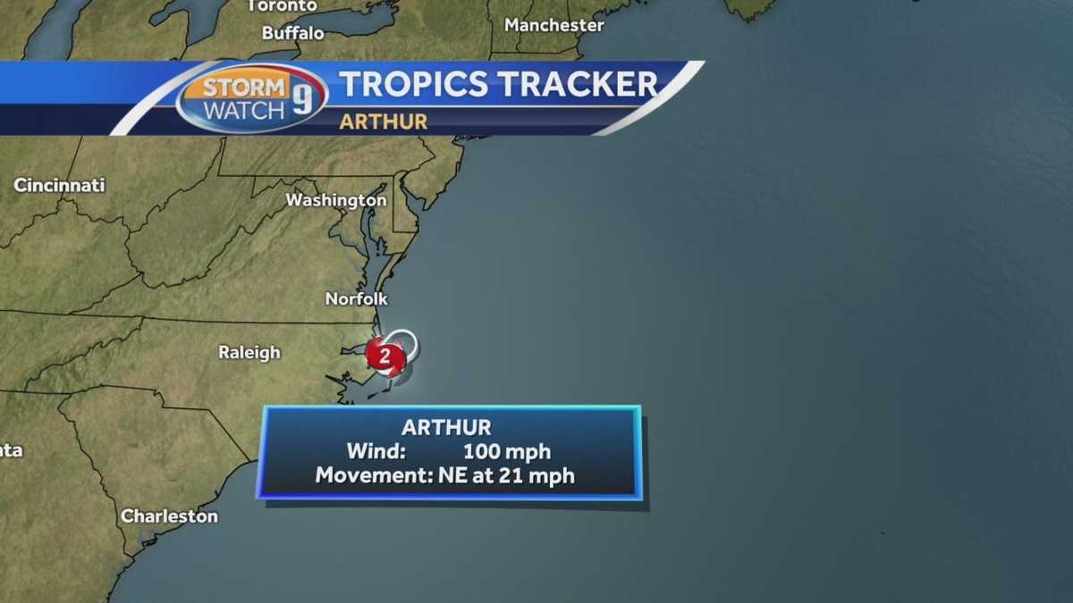 Hurricane Arthur tracking maps; hour-by-hour futurecast