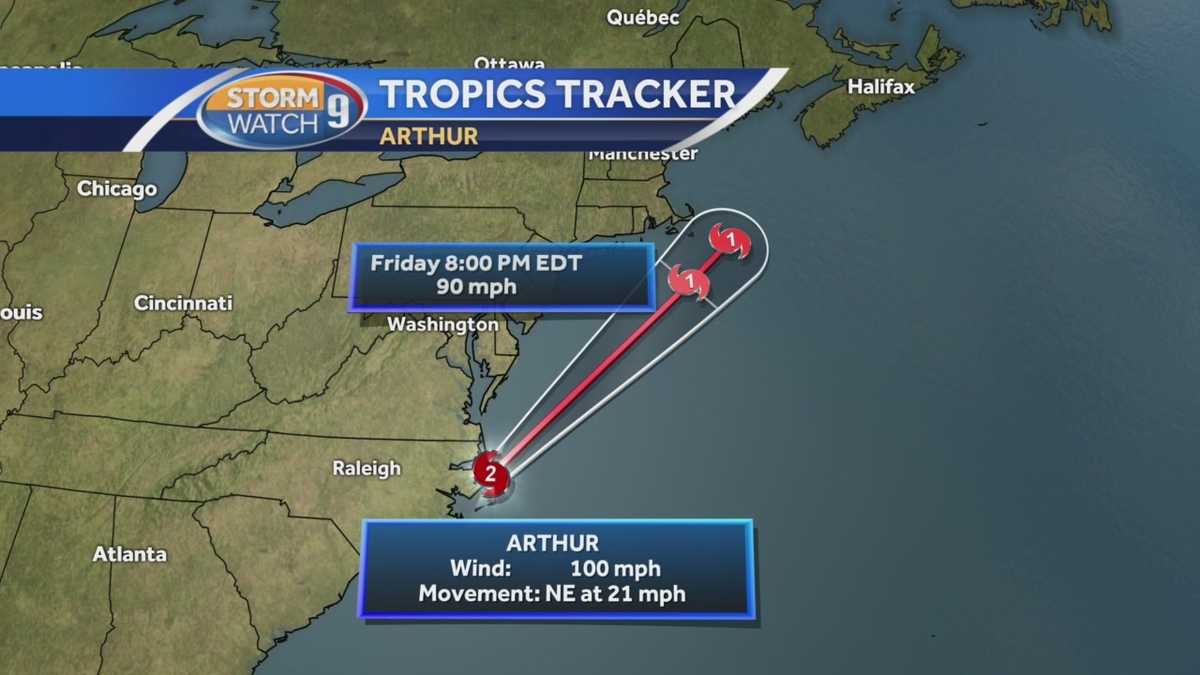 Hurricane Arthur tracking maps; hour-by-hour futurecast