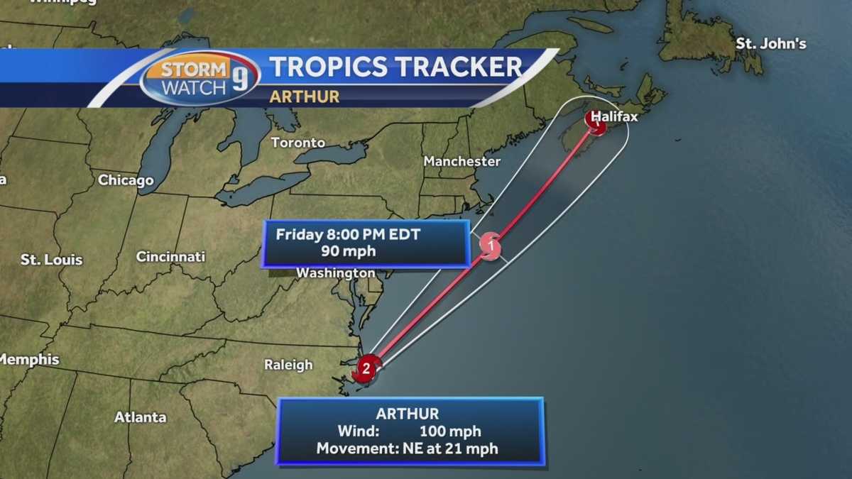 Hurricane Arthur tracking maps; hour-by-hour futurecast