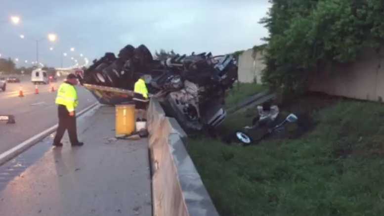 Crash involving PBSO deputy, truck causes backups along I-95