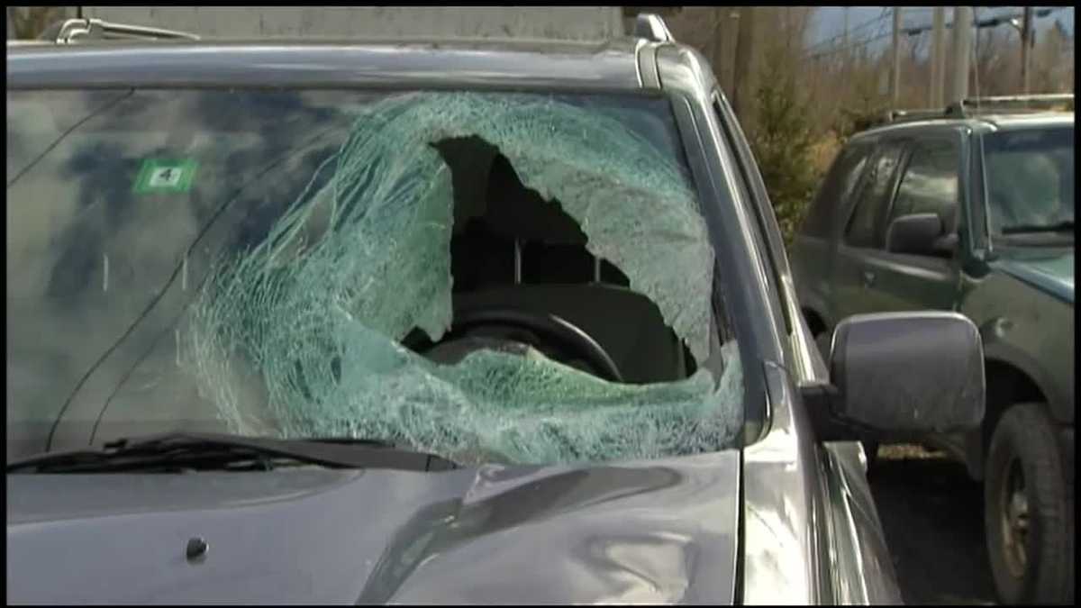 Ice flying from truck hits car, severely injures driver