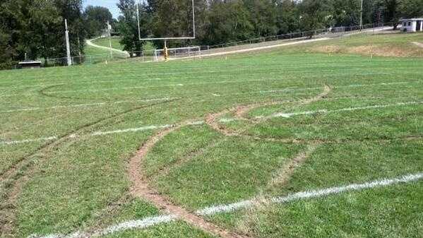 Donuts on football field cause $5,000 worth of damage