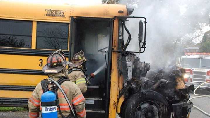 Photos: School bus carrying children catches fire