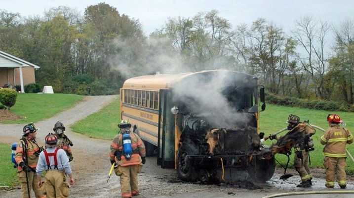 Photos: School bus carrying children catches fire
