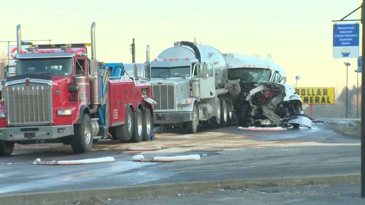 Photos: Tanker trucks spill diesel fracking water