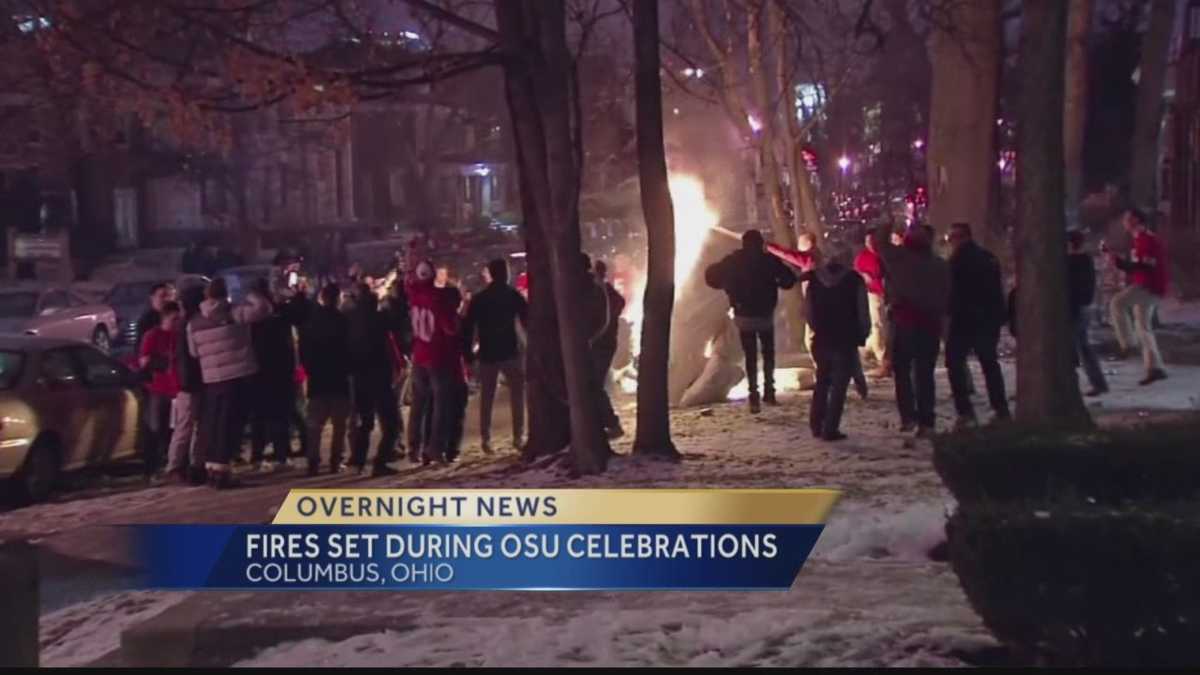 Ohio State football revelers set fires, tear down goal post