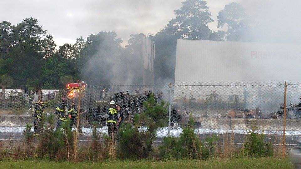 Pictures: Fiery wreck blocks I-26 near Columbia