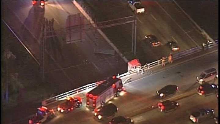 PICTURES: Vertical 18-wheeler blocks I-385 traffic