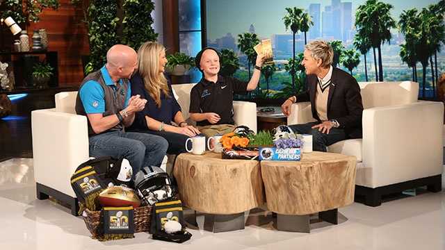 Ellen gets Super Bowl fever by surprising 6-year-old Panthers fan