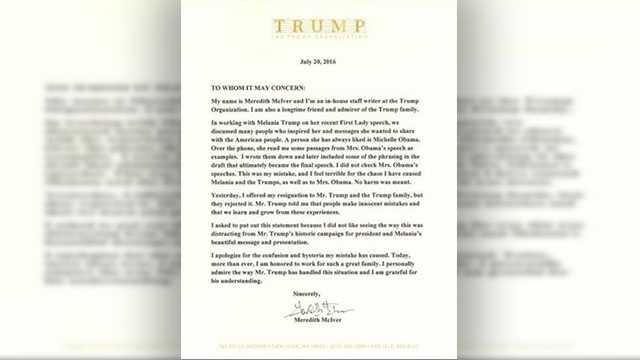 Melania Trump's speechwriter offers apology