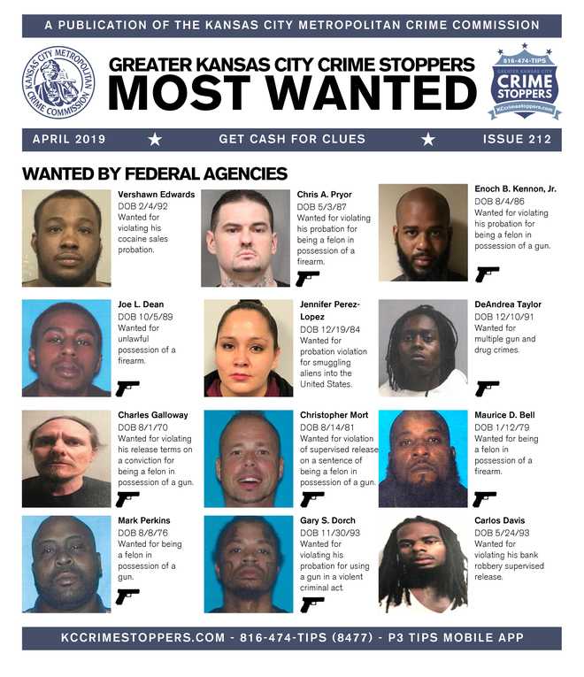 Greater Kansas City Crime Stoppers Most Wanted for April