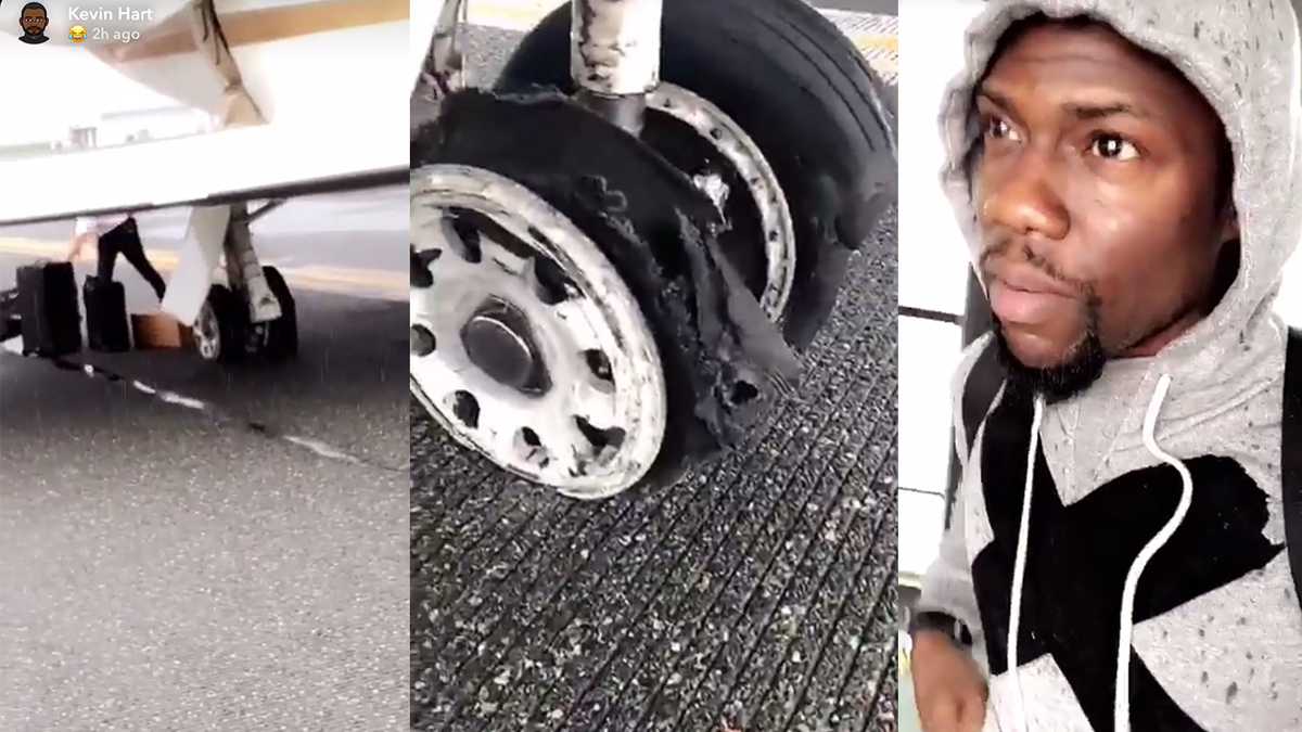 Kevin Hart's plane blows tire landing in Boston