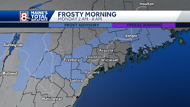 Frost advisory for some Maine towns early Monday