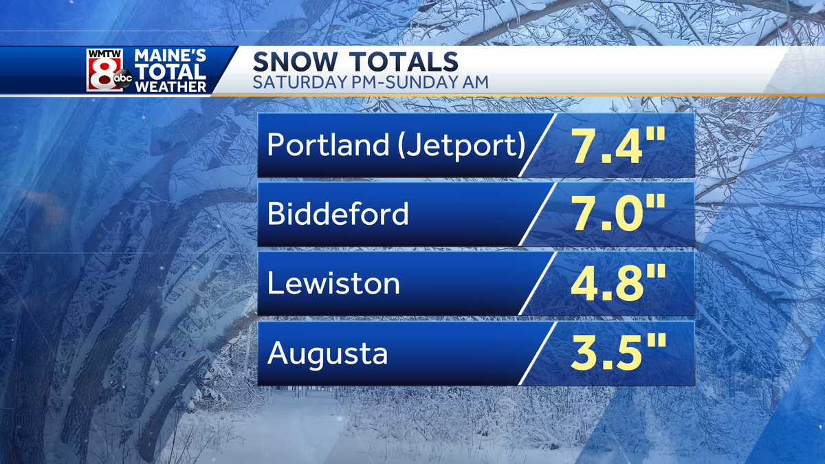 Snowfall totals after weekend storm