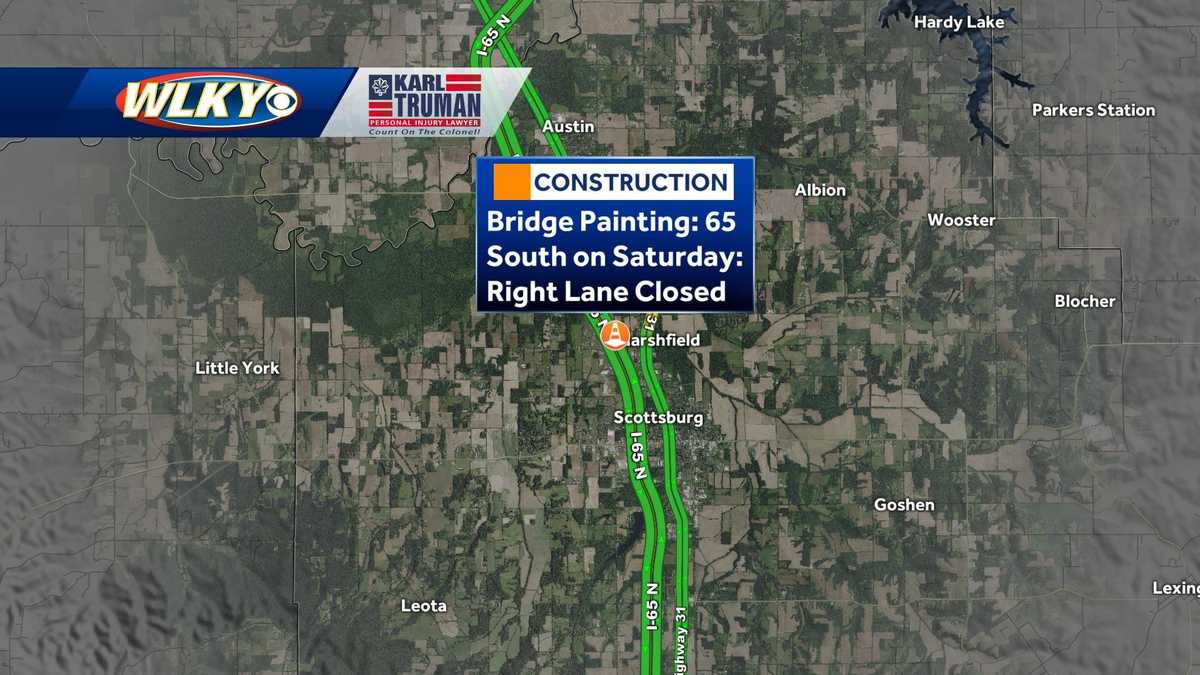 Lane closings on I-65 in Scott County