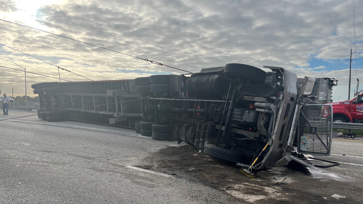 Semi-truck flips onto side after crash along US 27