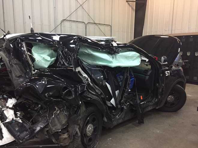 Police share photos of destroyed police cruiser in fatal crash