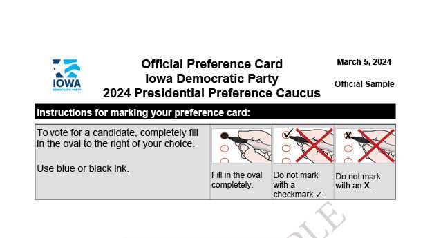 Iowa Democratic Party unveils presidential preference card