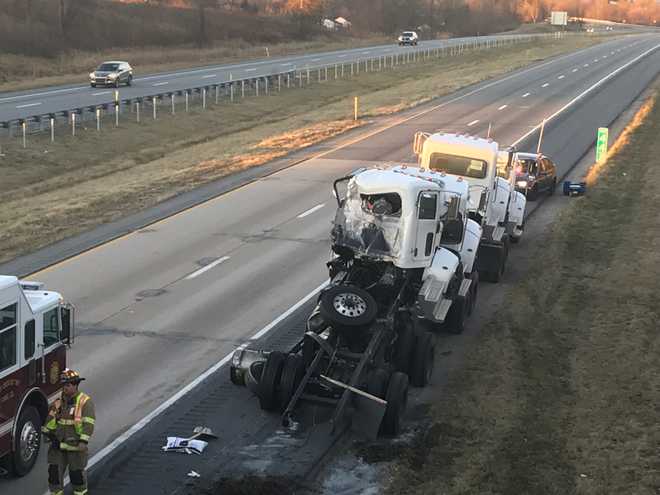 UPDATE: 222 reopens hours after tractor-trailers crash