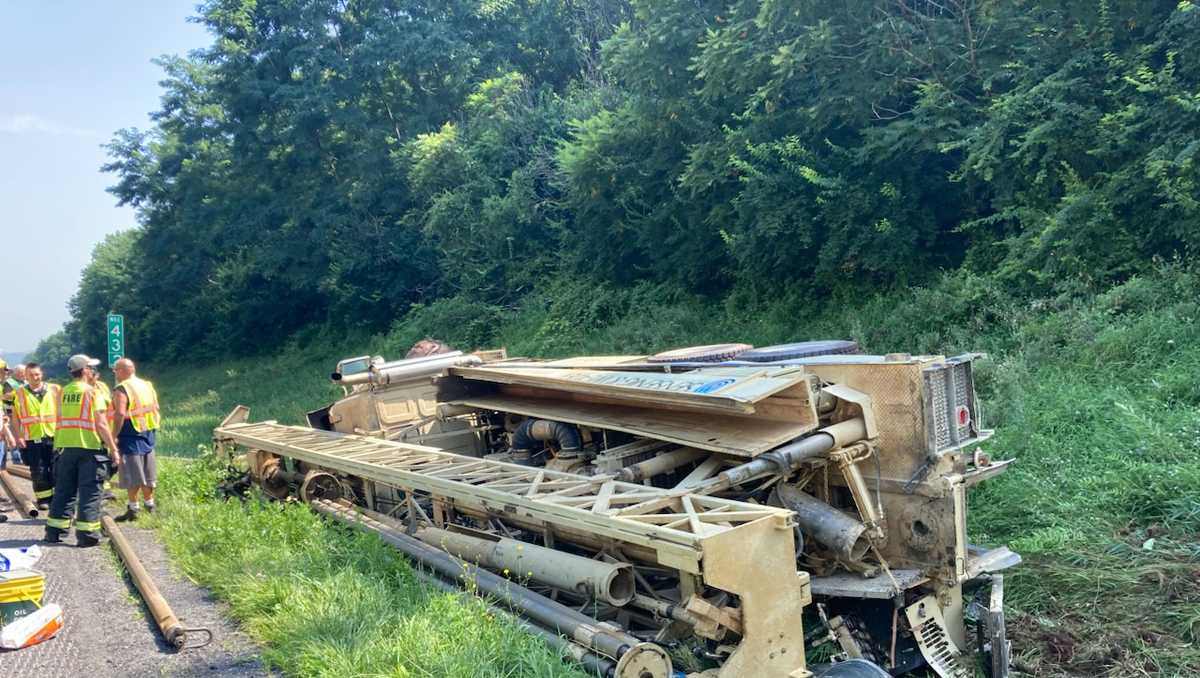 Tire blows off well-drilling truck, overturns off Route 222 in ...