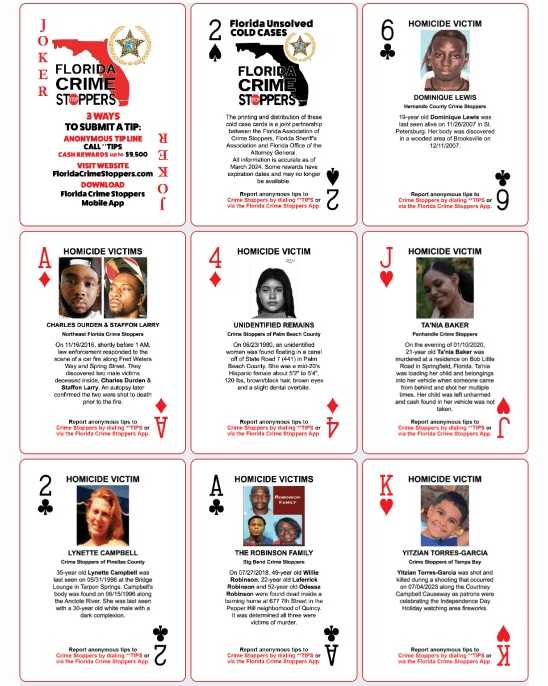 Florida officials to release cold case playing cards in hopes of developing new leads